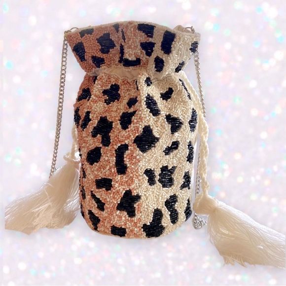 Bags | Nwt Beaded Leopard Print Tassel Crossbody Purse | Poshmark